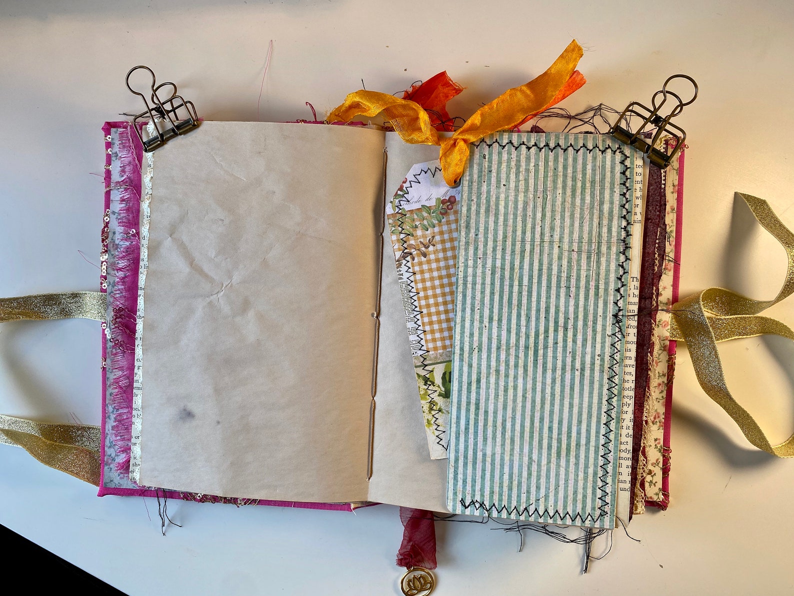 Handmade Bright Pink and Gold Sequin Upcycled Sari Silk Cover Junk ...