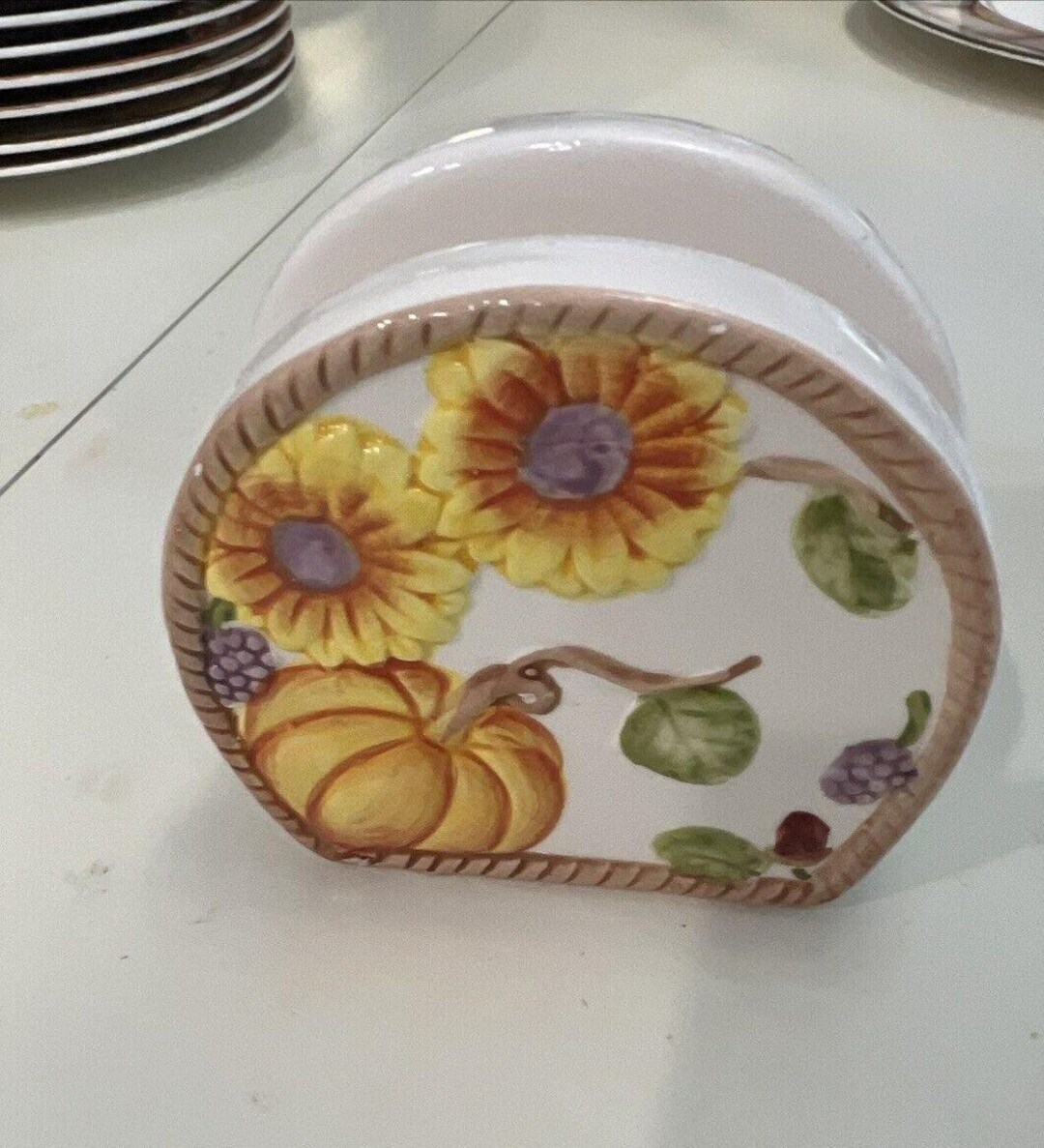 Magnolia PAULA ZANGER Sasaki Ceramic Pottery Floral Napkin Holder ...