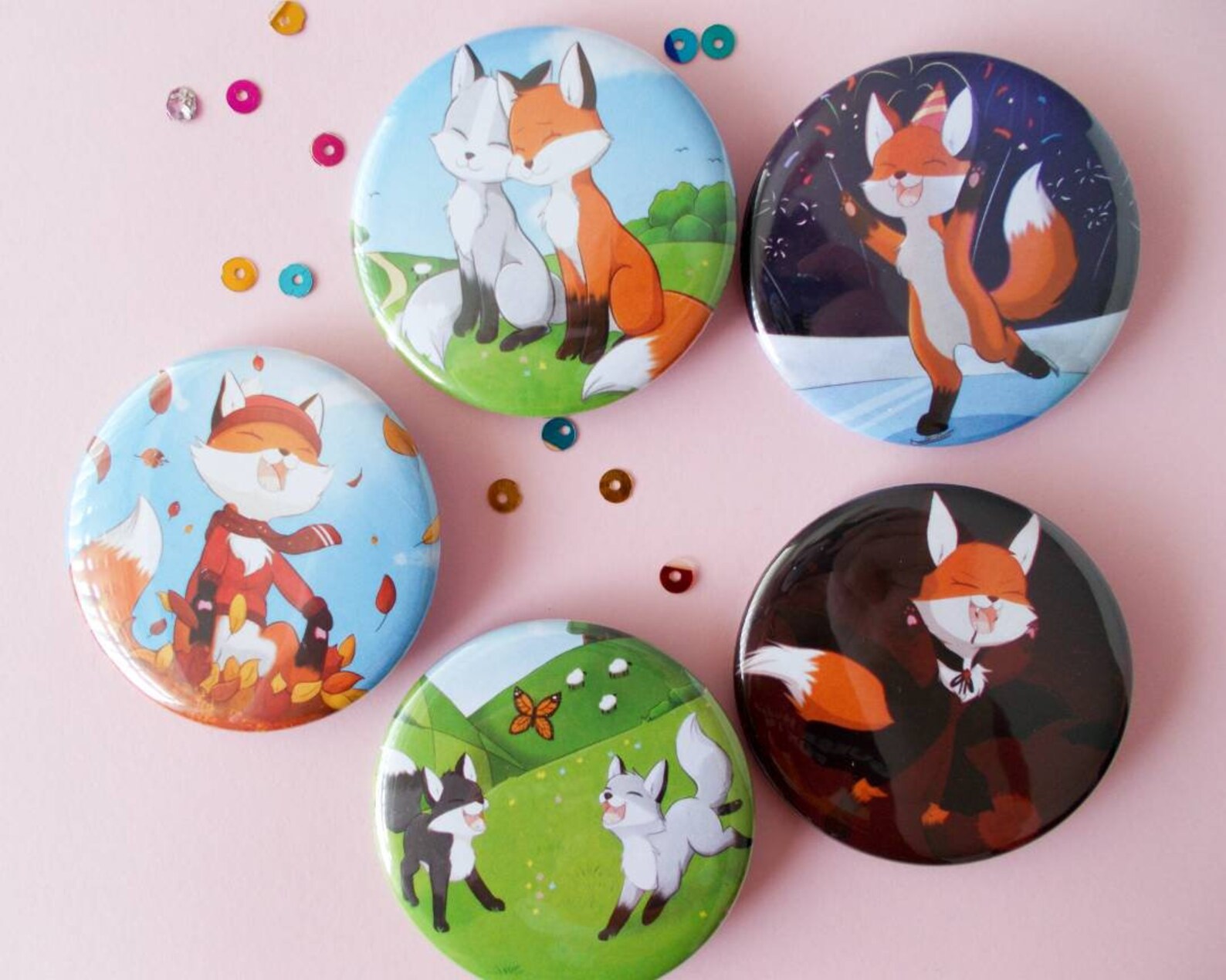 Cute Fox Button Badges 58mm - Etsy