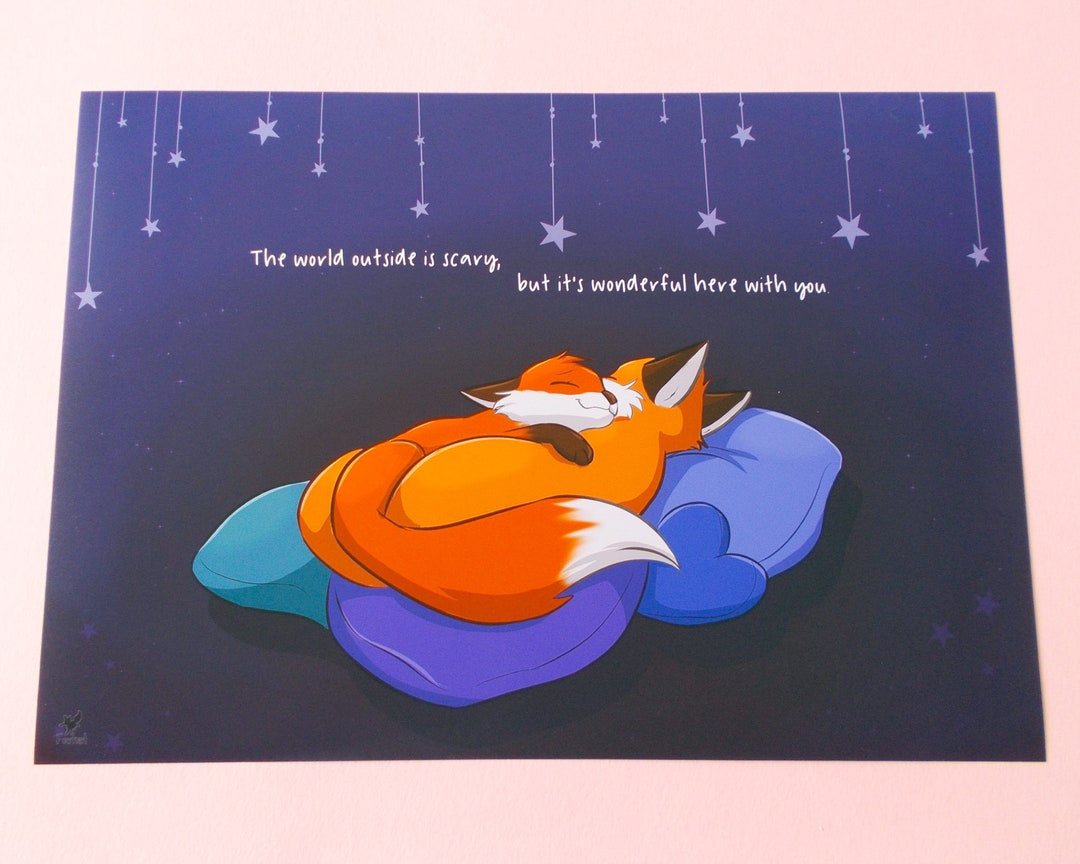 Fox Cuddle Print A4 Fox Hug Print Cute Fox Print - Etsy