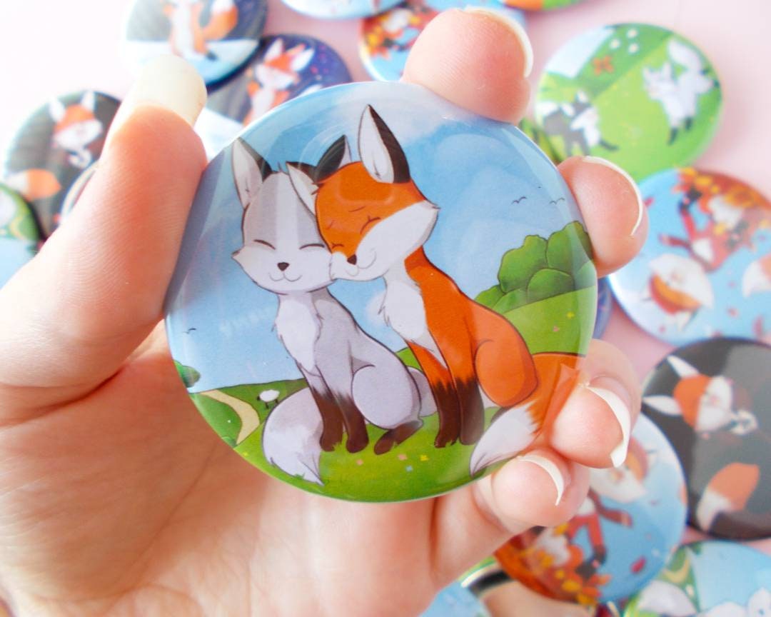 Cute Fox Button Badges 58mm - Etsy