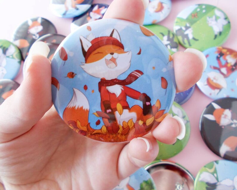 Cute Fox Button Badges 58mm - Etsy