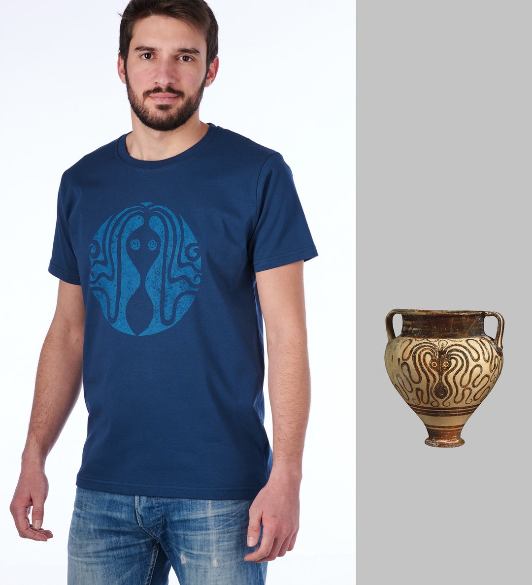 Minoan Octopus Graphic Tee: Greek Heritage Design, Made in Greece - Etsy