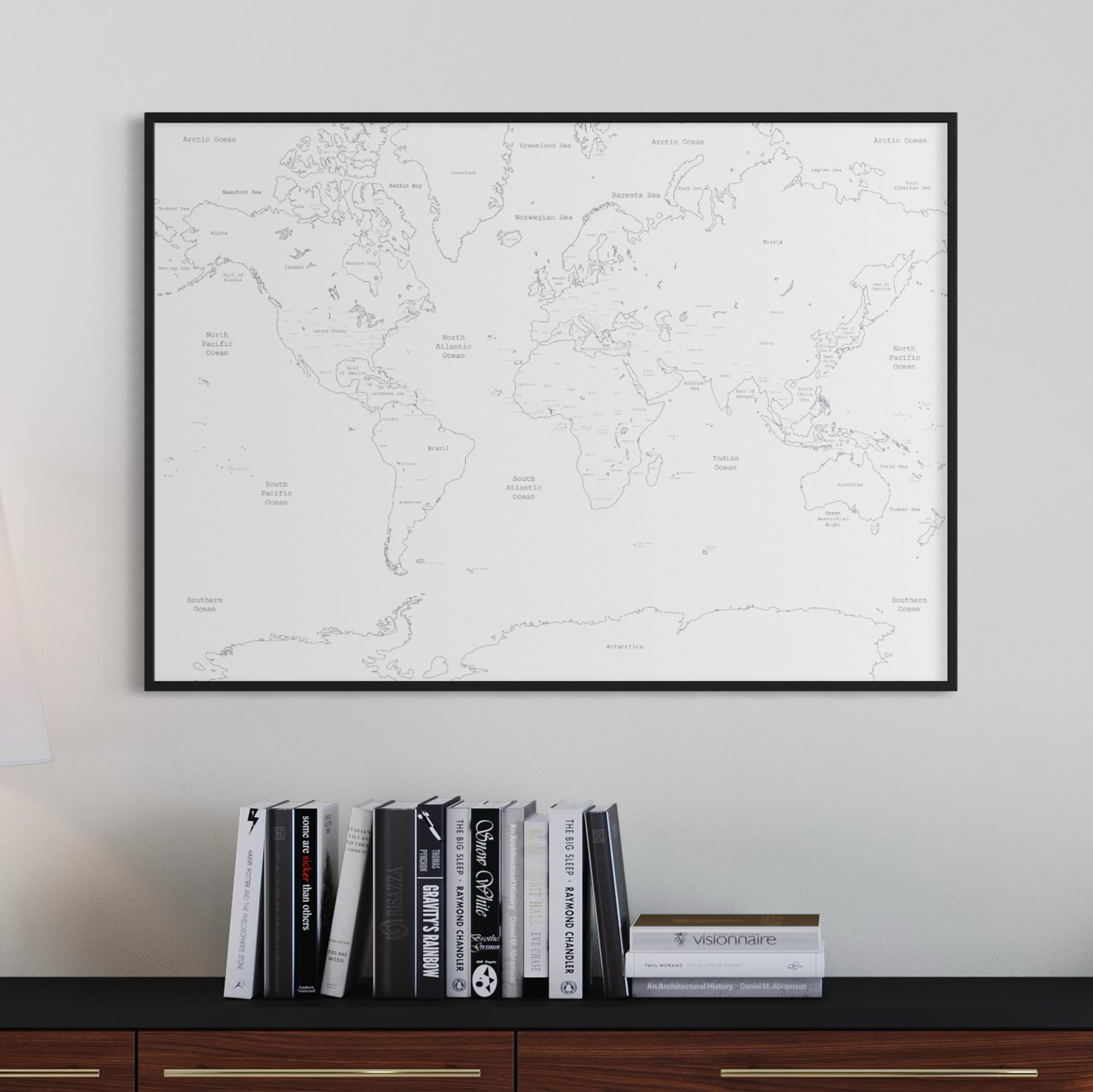 Outlined Blank Map of the World Travel Print Wall Art for Home - Etsy UK