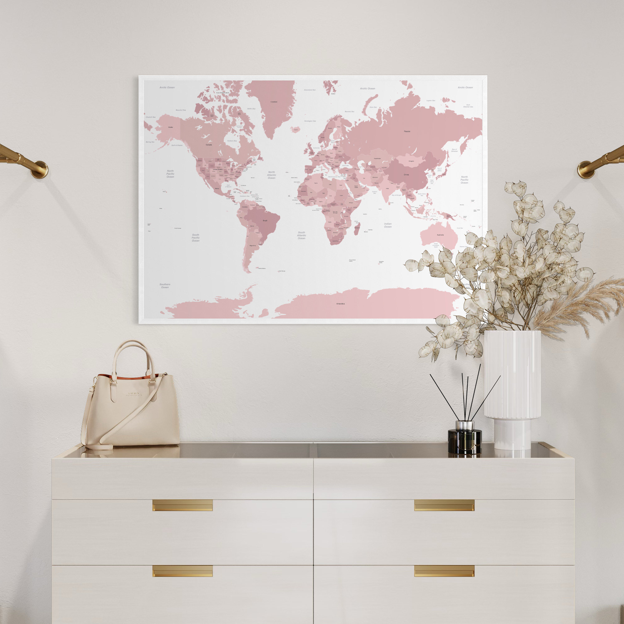 Pink & White Minimalist Travelling Map of the World Print Wall - Etsy UK