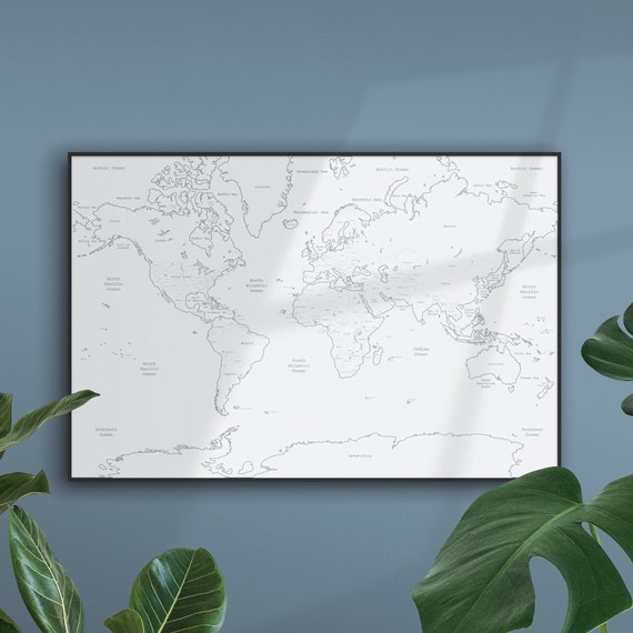Outlined Blank Map of the World Travel Print Wall Art for Home | Etsy