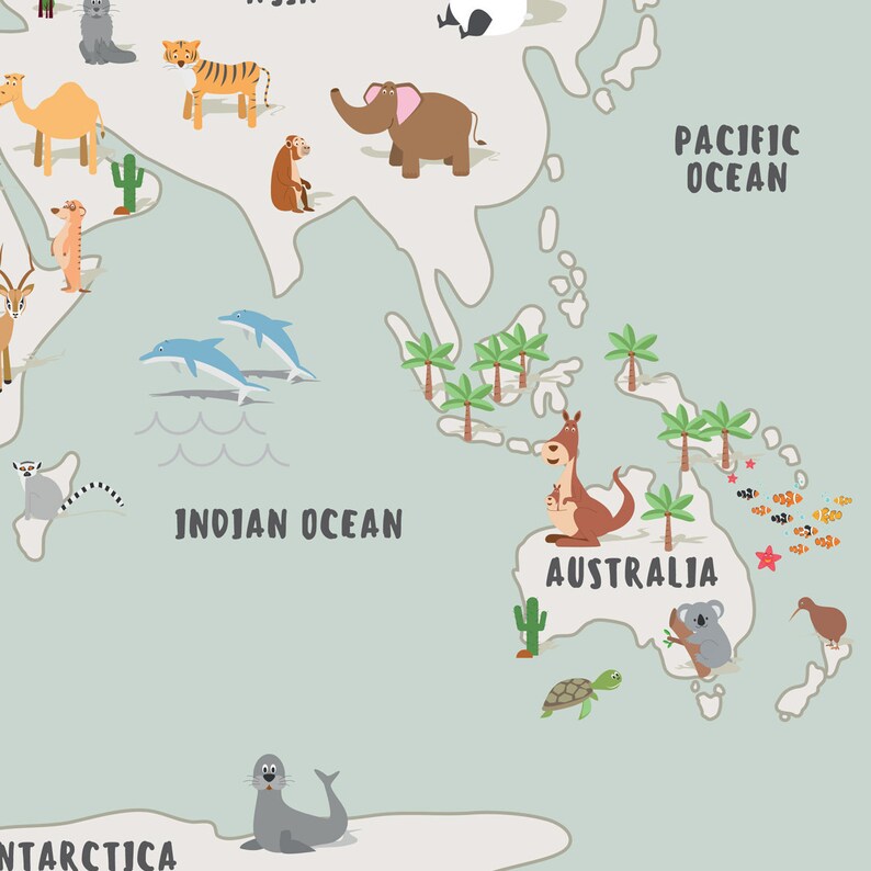 Children's Animal Map Print for Nursery Kids Room Wall Art - Etsy UK
