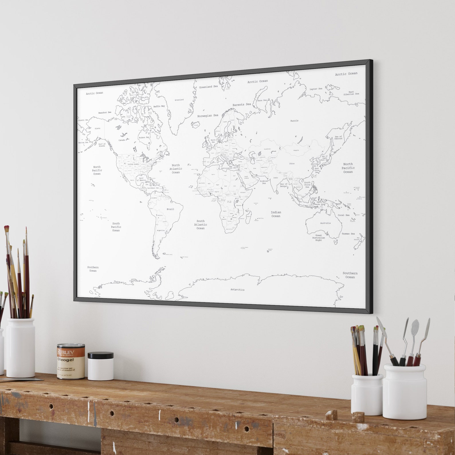 Outlined Blank Map of the World Travel Print Wall Art for Home - Etsy UK