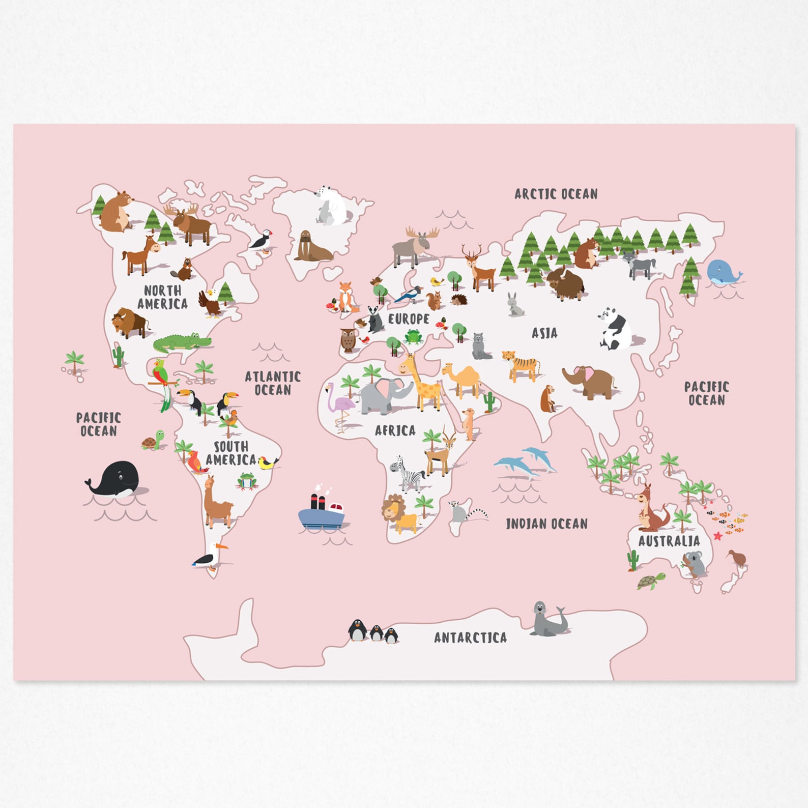Children's Animal Map Print for Nursery Kids Room Wall Art - Etsy