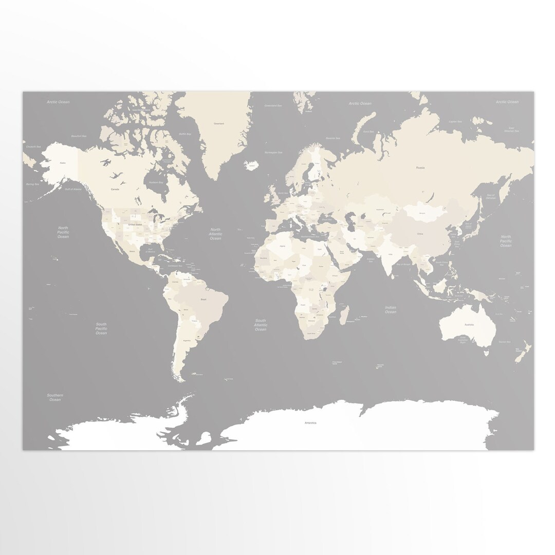 Extra Large Map of the World Grey & Earthy Tones A0 Poster Print Wall ...