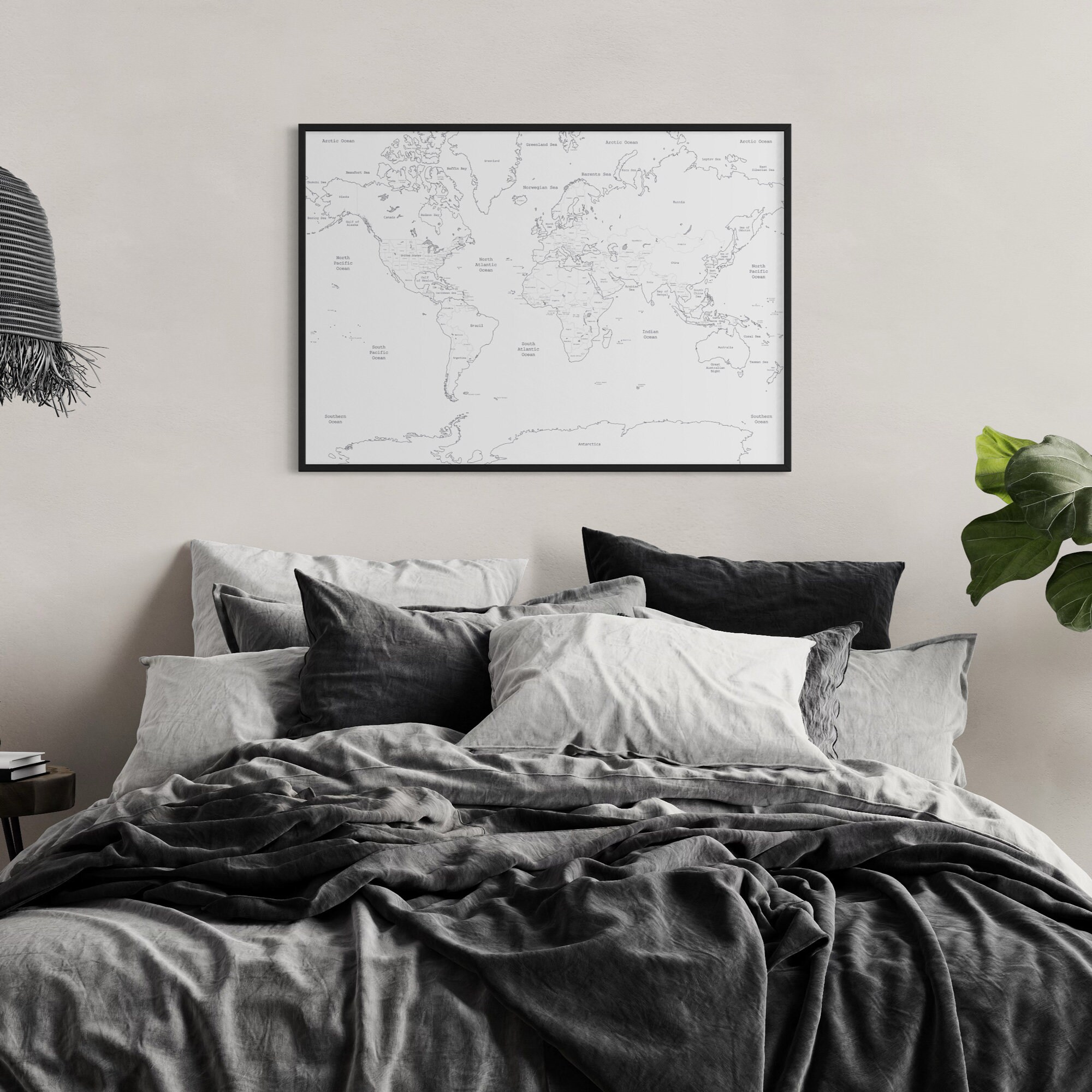Outlined Blank Map of the World Travel Print Wall Art for Home - Etsy UK