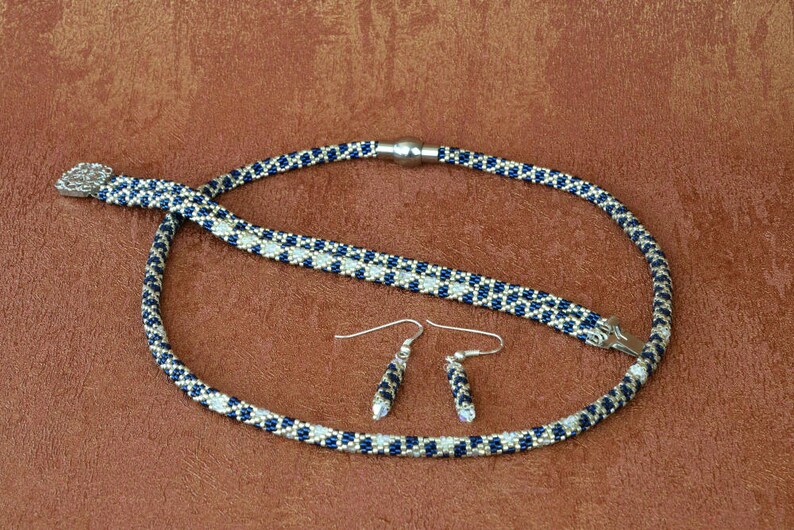 Bead Crochet Rope Pattern Blue Silver Cubes Tutorial | Etsy