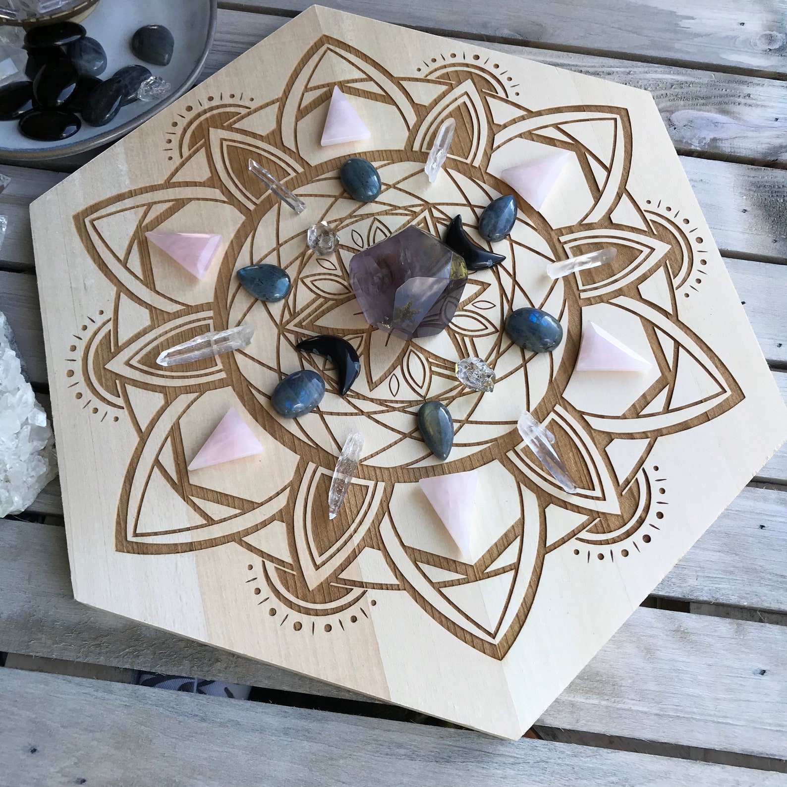 Hexagon Crystal Grid Wood Grid Altar Grid Altar | Etsy