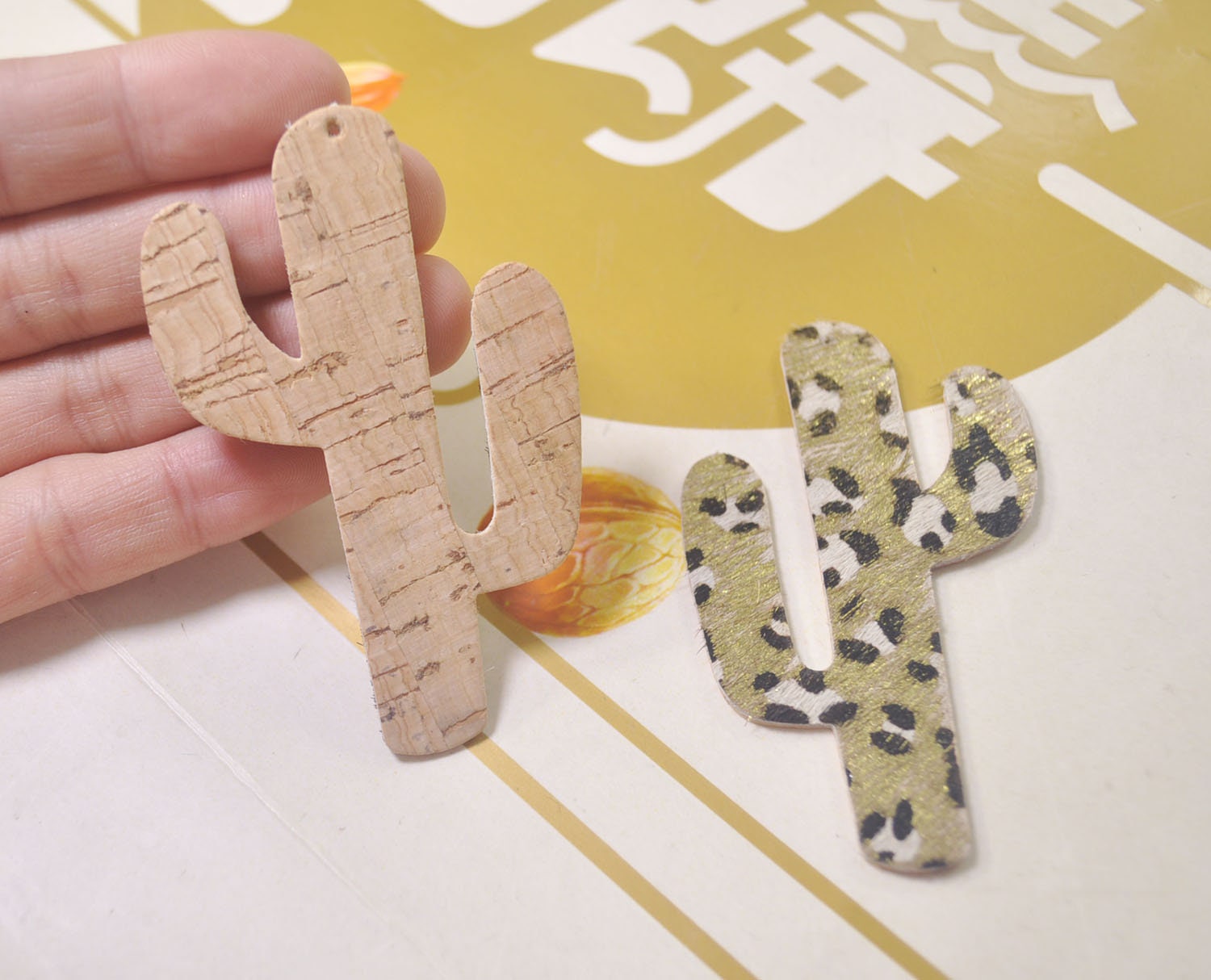 8pcs Cork Leather Cactus Shapesgold Leopard Print Cactus | Etsy