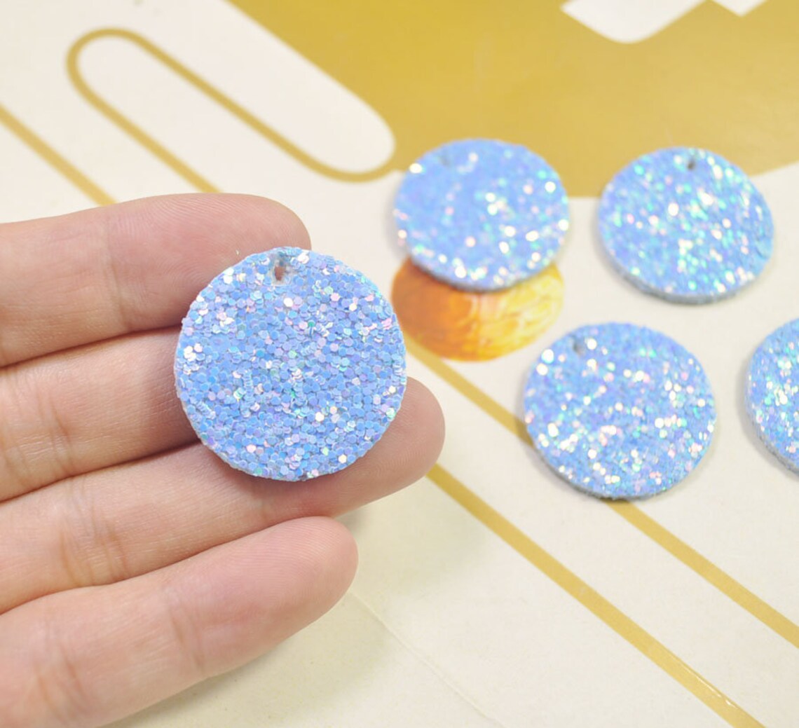 15pcs Sky Blue Glitter Leather Round Shaperound Earring - Etsy
