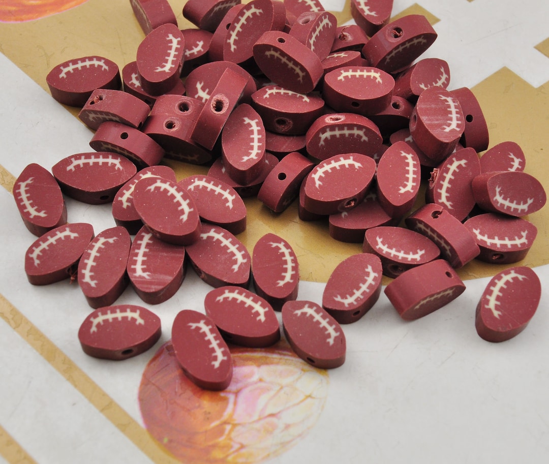50pcs Football Polymer Clay Beads,sport Ball Beads,football Pattern ...