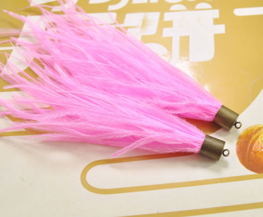 Feather Tassels，2pcs Pink Ostrich Feather Tassel Pendant, Ostrich ...