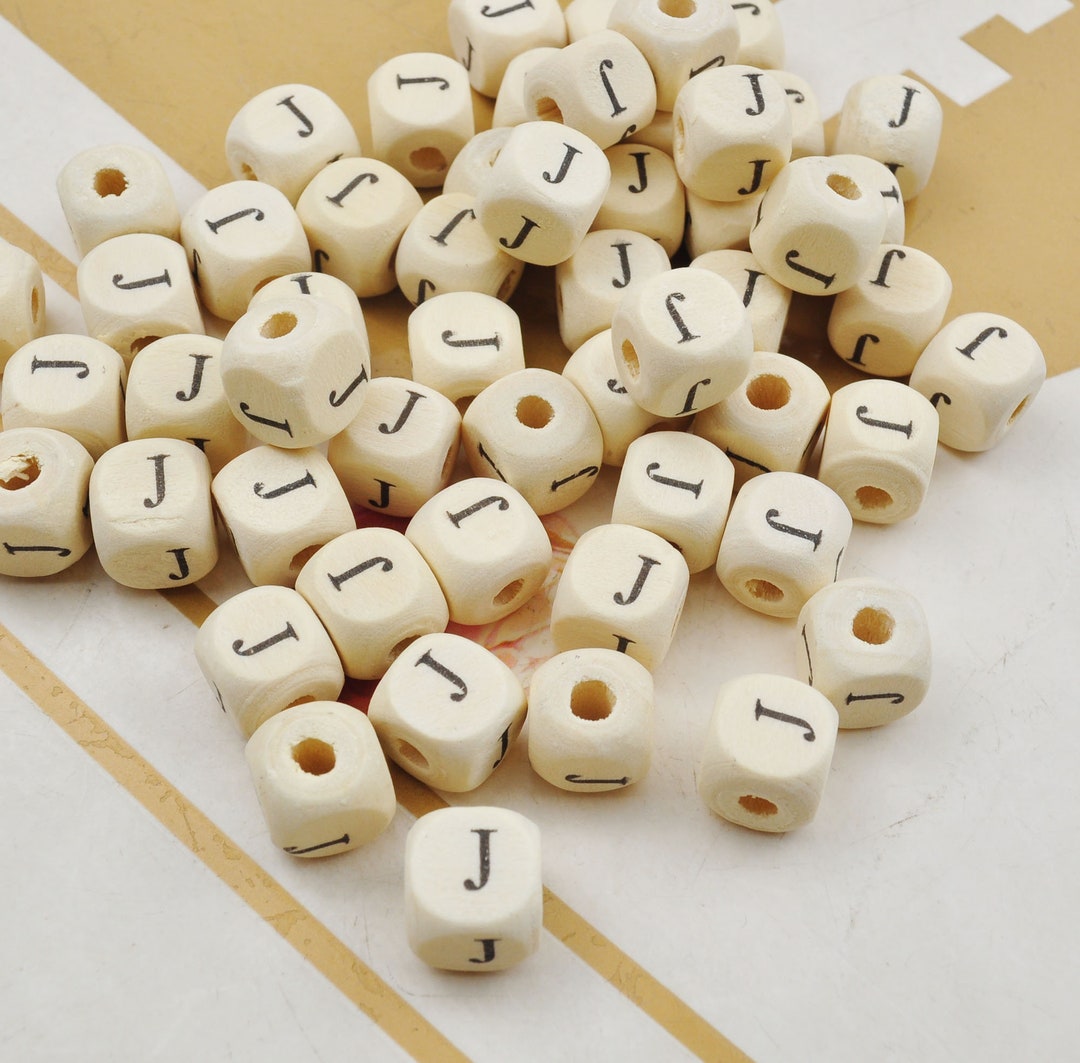 20-200 of J Letter Wood Letter Alphabet Square Beads , 10mm Natural ...