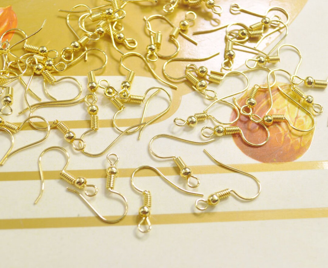 Earring Hooks, 200pcs Gold Color Earwire Ball and Coil Findings,fish ...