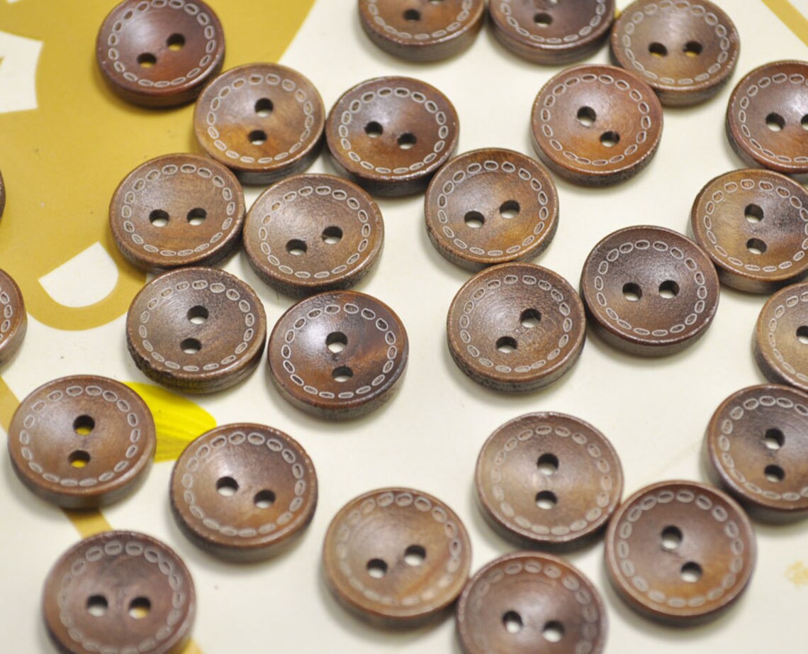15mm Round Wood Buttons Pack of 50pcs Small Brown Wooden Buttons. - Etsy