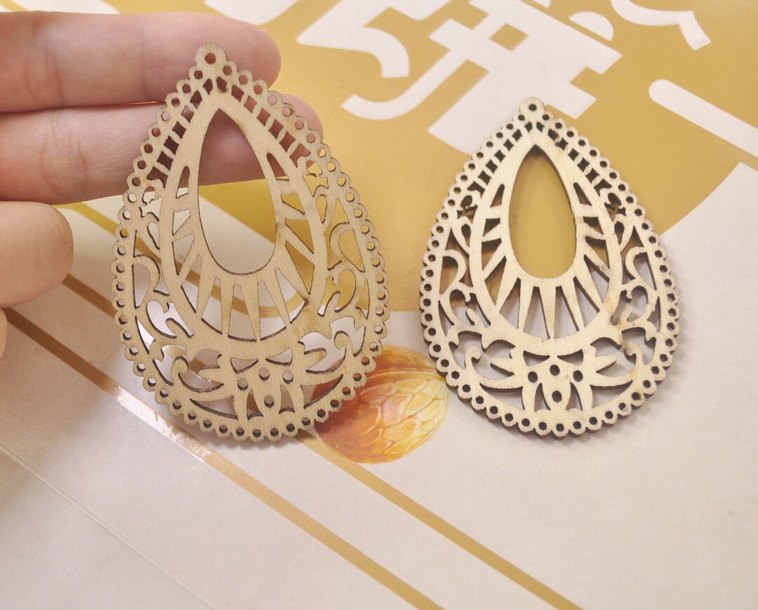 8pieces Wood Filigree Flower Teardrop,wood Drop Charm, Jewelry Necklace ...