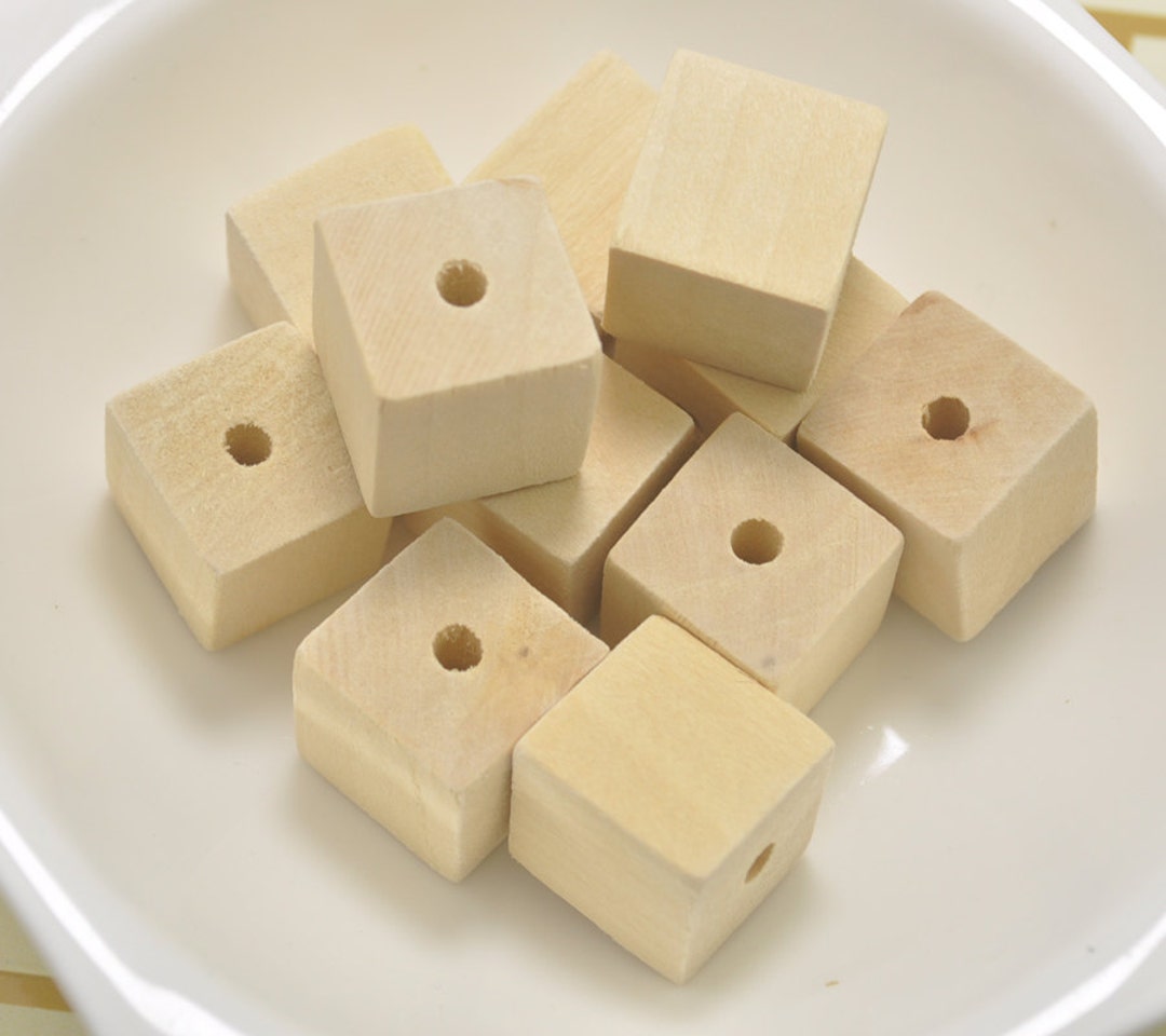 20pcs Large Square Wood Bead Unfinished Natural Wooden Bead,cube Wood ...