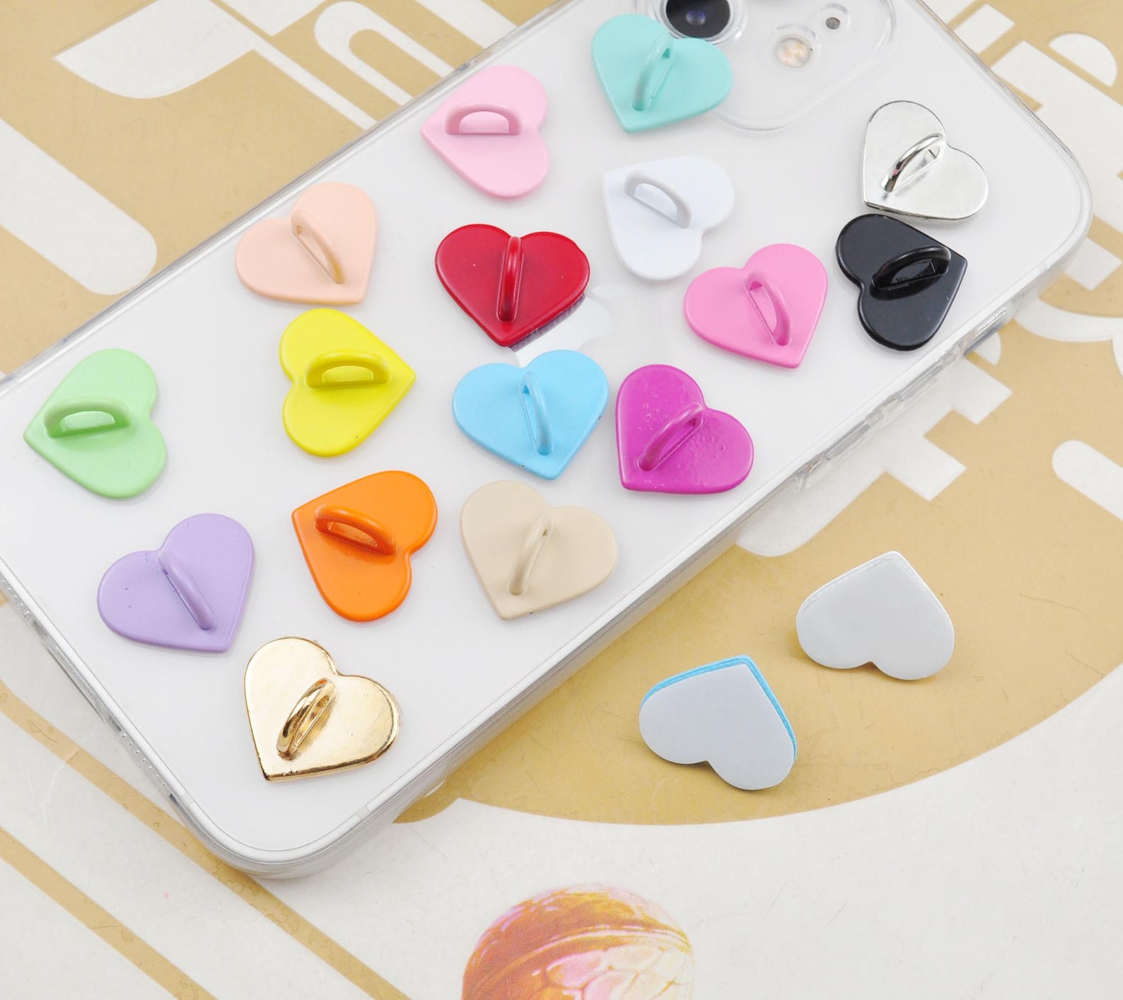 2 -100pcs Heart Phone Charm Hooks,kawaii Adhesive Metal Charm Hook ...