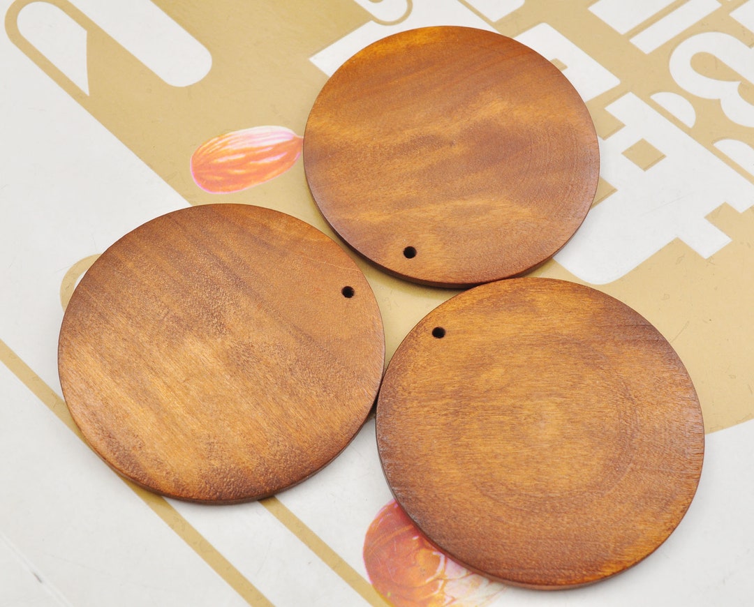 8pcs/20pcs 60mm Large Round Wood Pendant, Unfinished,brown Wooden ...