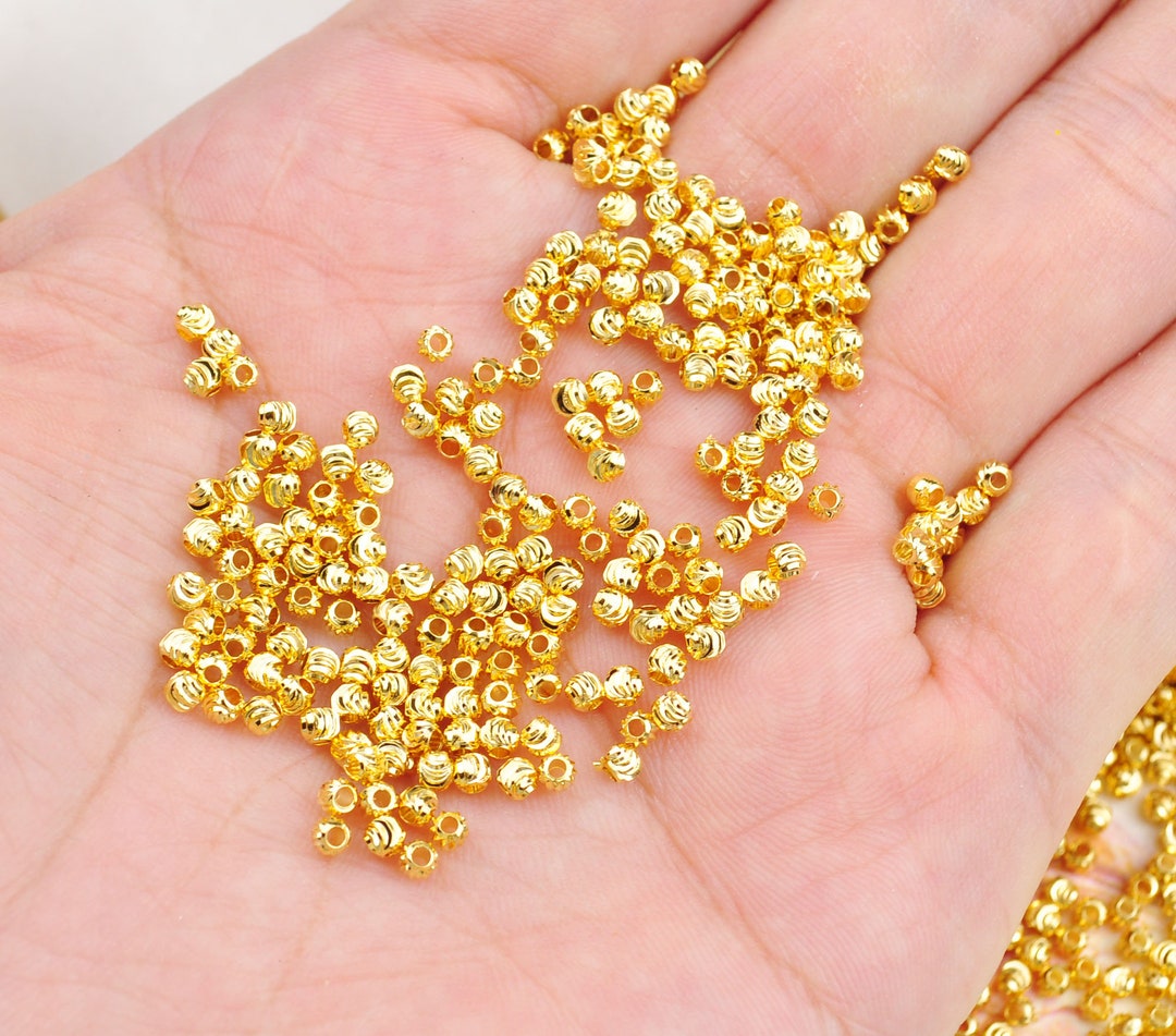 18k Real Gold Plated 2.5mm Gold Handmade Bali Style Faceted Round Beads ...