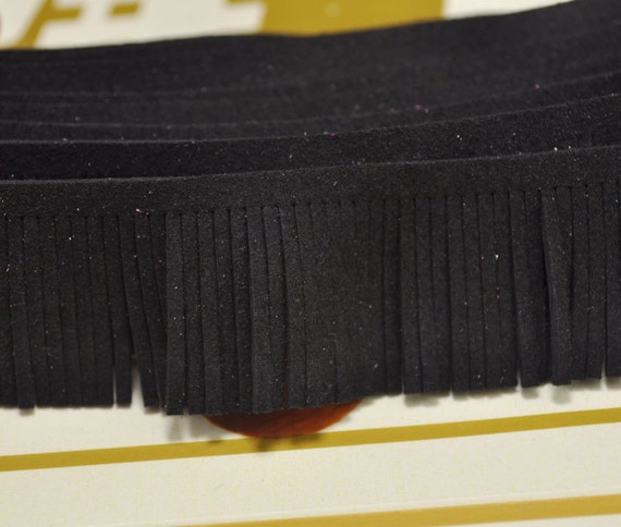 1 Yard Black Leather Fringe Trim30mm Width Faux Suede Fringe | Etsy