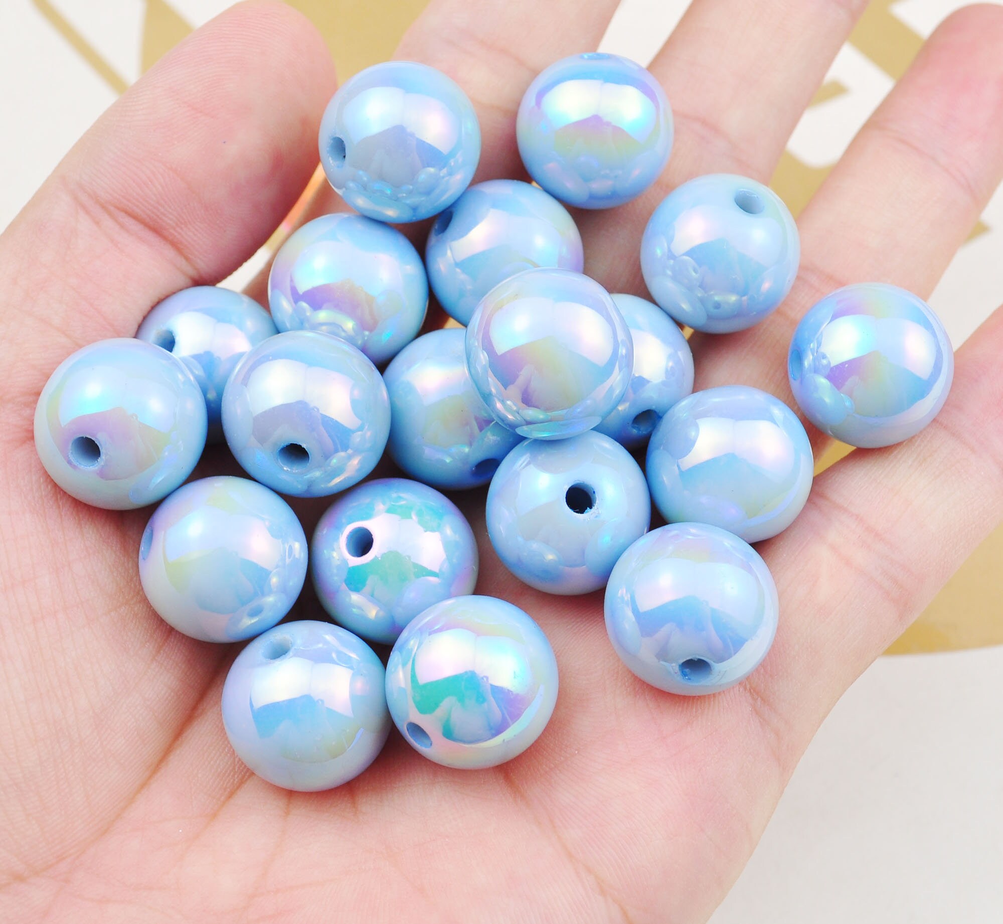 Shiny AB Plated Acrylic Beads,25 Colors 16mm Round Gumball Bubblegum ...