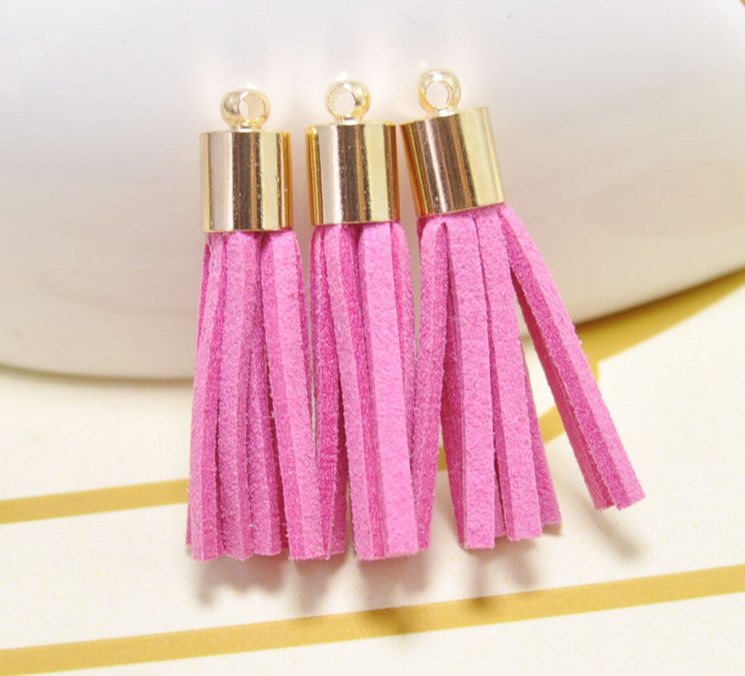20pcs 35mm Rose Red Fringe Tassels,suede Tassel Pendant,gold Caps Faux ...