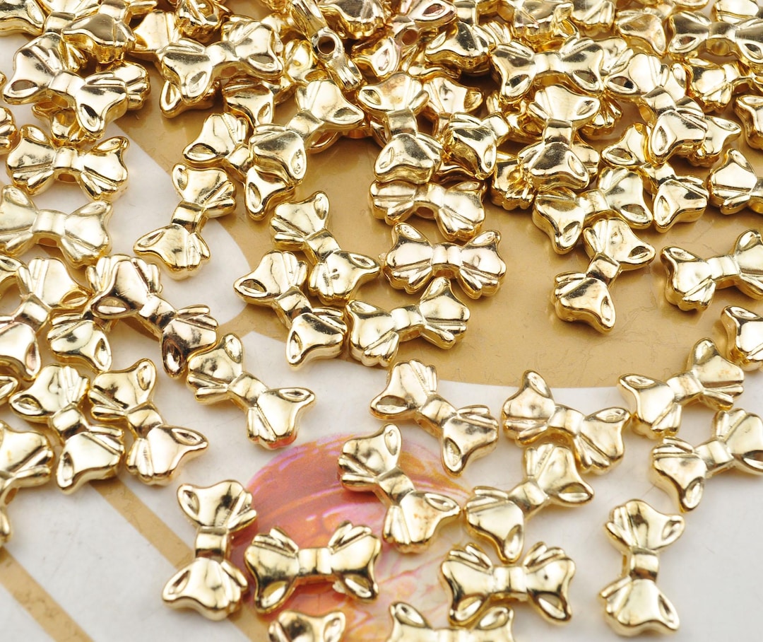 100pcs/200pcs Small Gold Bows,bow Beads,acrylic Ribbon Bow Beads ...