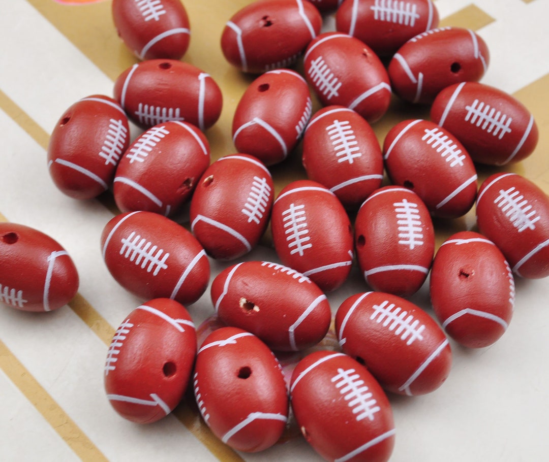 20pcs,football Wood Beads,oval Football Wooden Beads,american Football ...