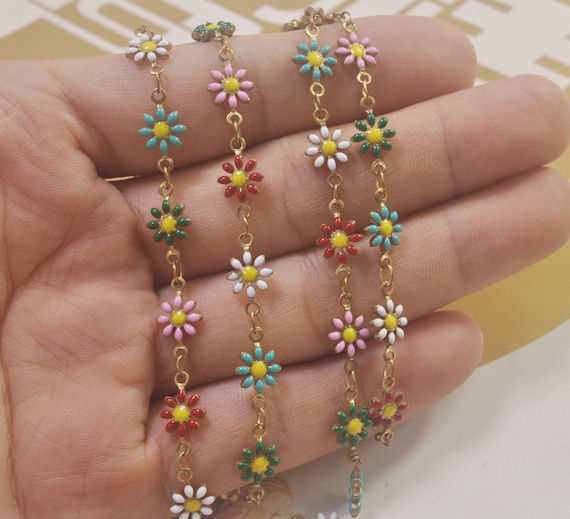 Enamel Flower Chain Raw Brass Flower Chain 0.5135 Yards - Etsy