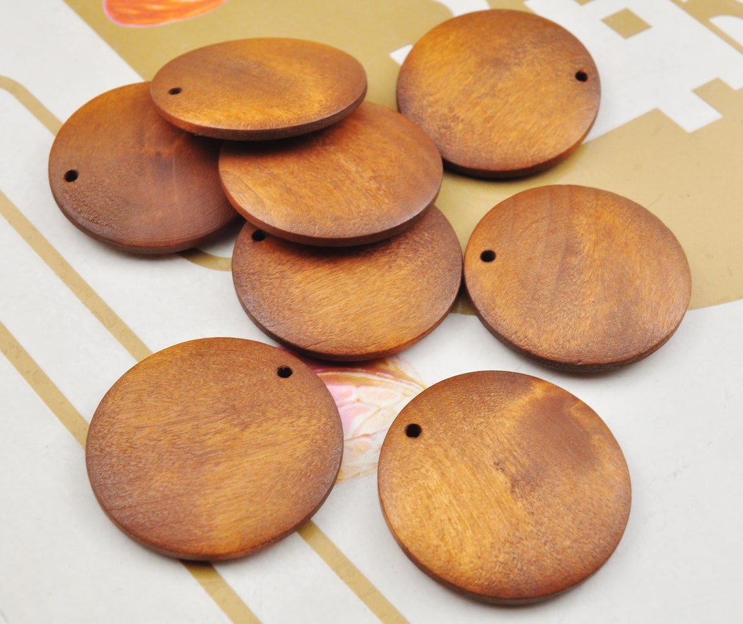 8pcs/20pcs 35mm Round Wood Pendant, Unfinished,brown Wooden Earring ...