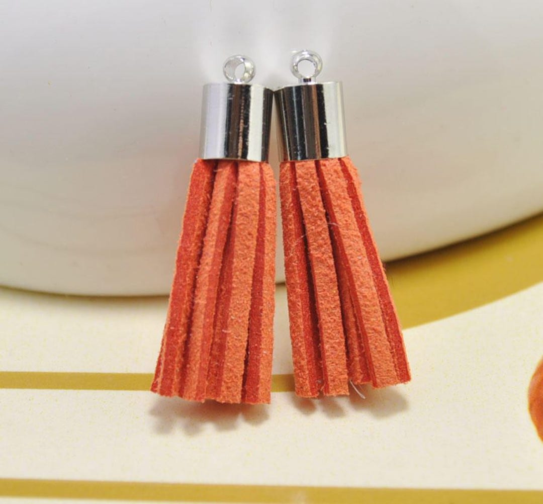 20pcs 35mm Orange Fringe Tassel,suede Tassel Pendant,silver Caps Faux ...