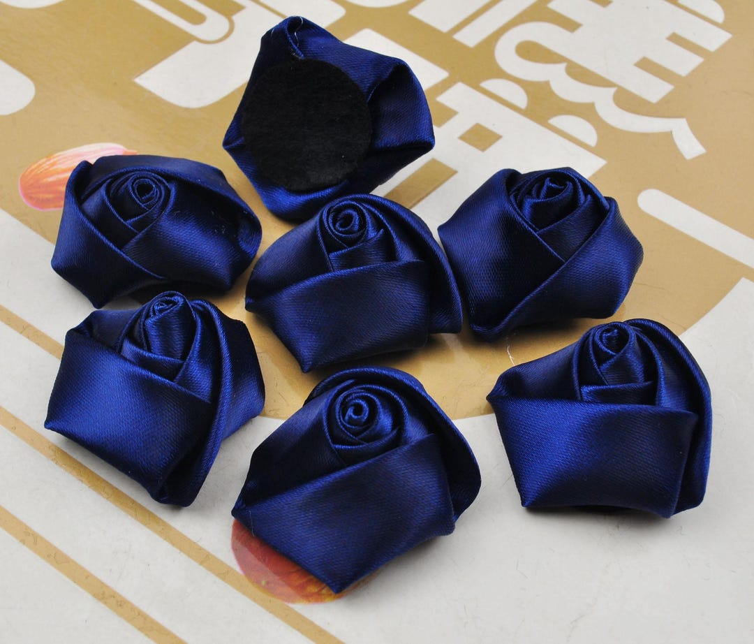 Navy Blue Satin Roses,flat Back Satin Ribbon Rose Flower，wedding ...