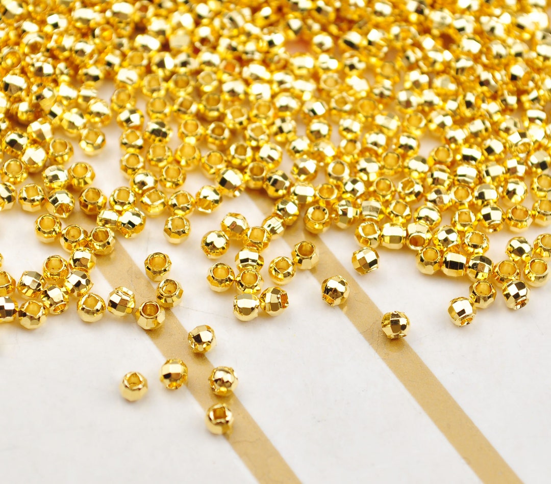 50pcs 18k Gold 2.5mm Gold Handmade Faceted Round Beads, 18k Gold Beads ...