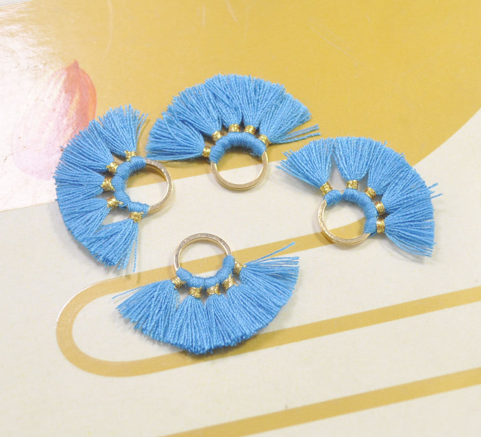 3 Pairs 6 Pcs Small Round Fan Tassels.sky Blue Fan Tassel - Etsy