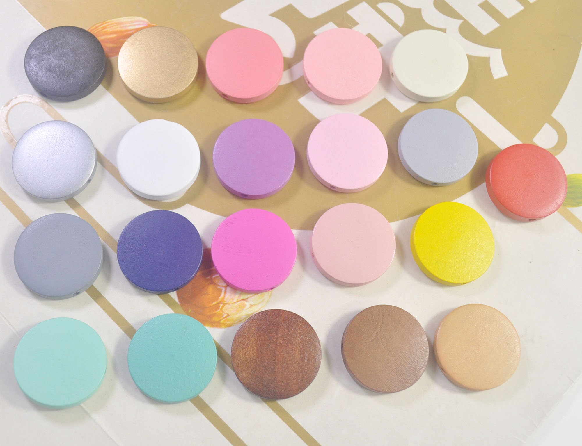 100 Pcs Mixed Color Flat Round Wood Beadpainted Wood Circles | Etsy