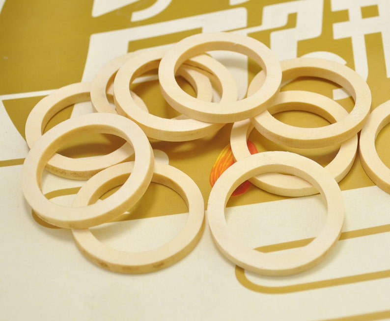 25pcs Natural Round Flat Wood Rings,unfinished Wooden Circle for ...