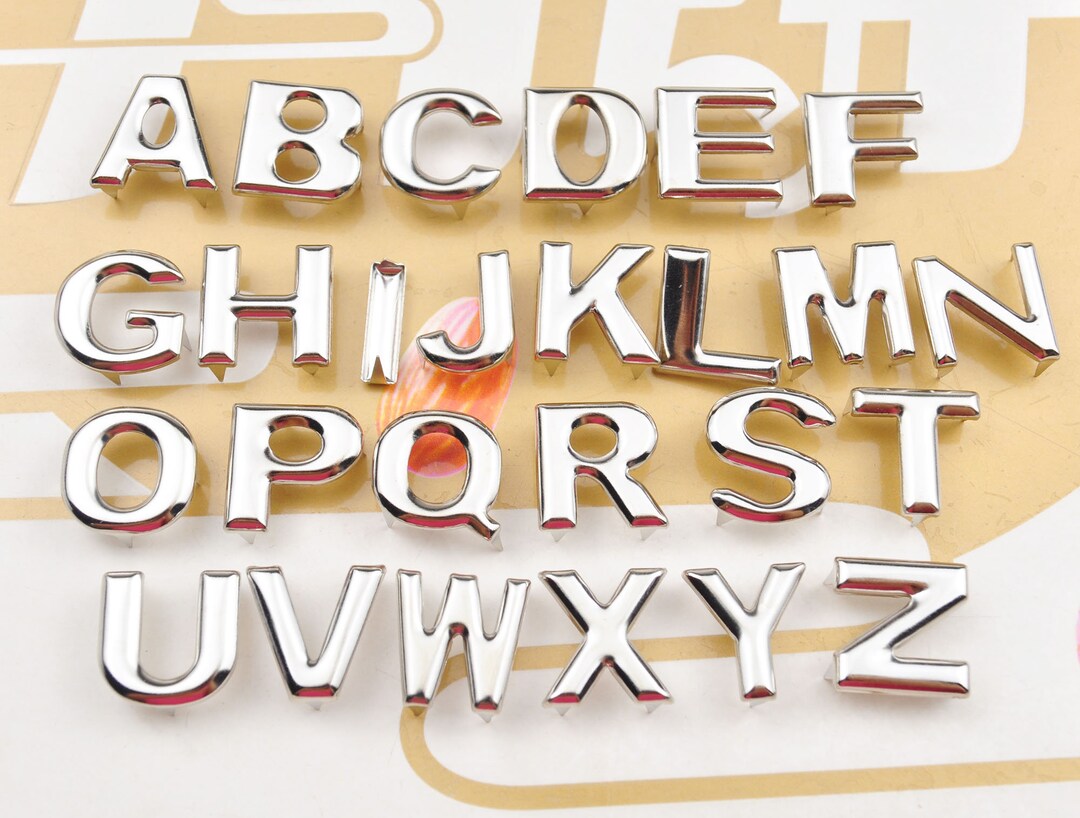 10pcs/26pcs Silver Metal Letter Alphabet Studs, 15mm Letters Rivet Stud ...