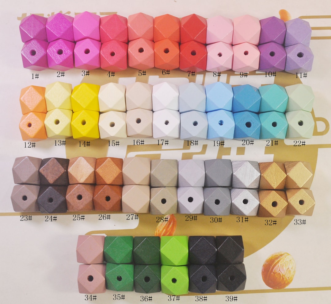 15pcs 20mm Mixed Color Geometric Polygon Wood Beads - Dyed Beads ...