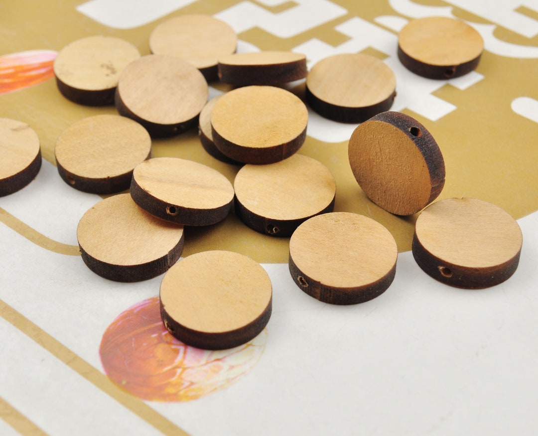 30pcs Flat Round Natural Wood Bead, Raw Wood Circles Wooden Discs ...