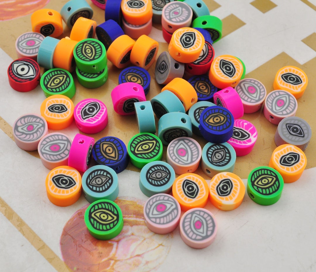 50 Evil Eye Polymer Clay Beads,evil Eye Fimo Cane Beads,evil Eye Beads ...