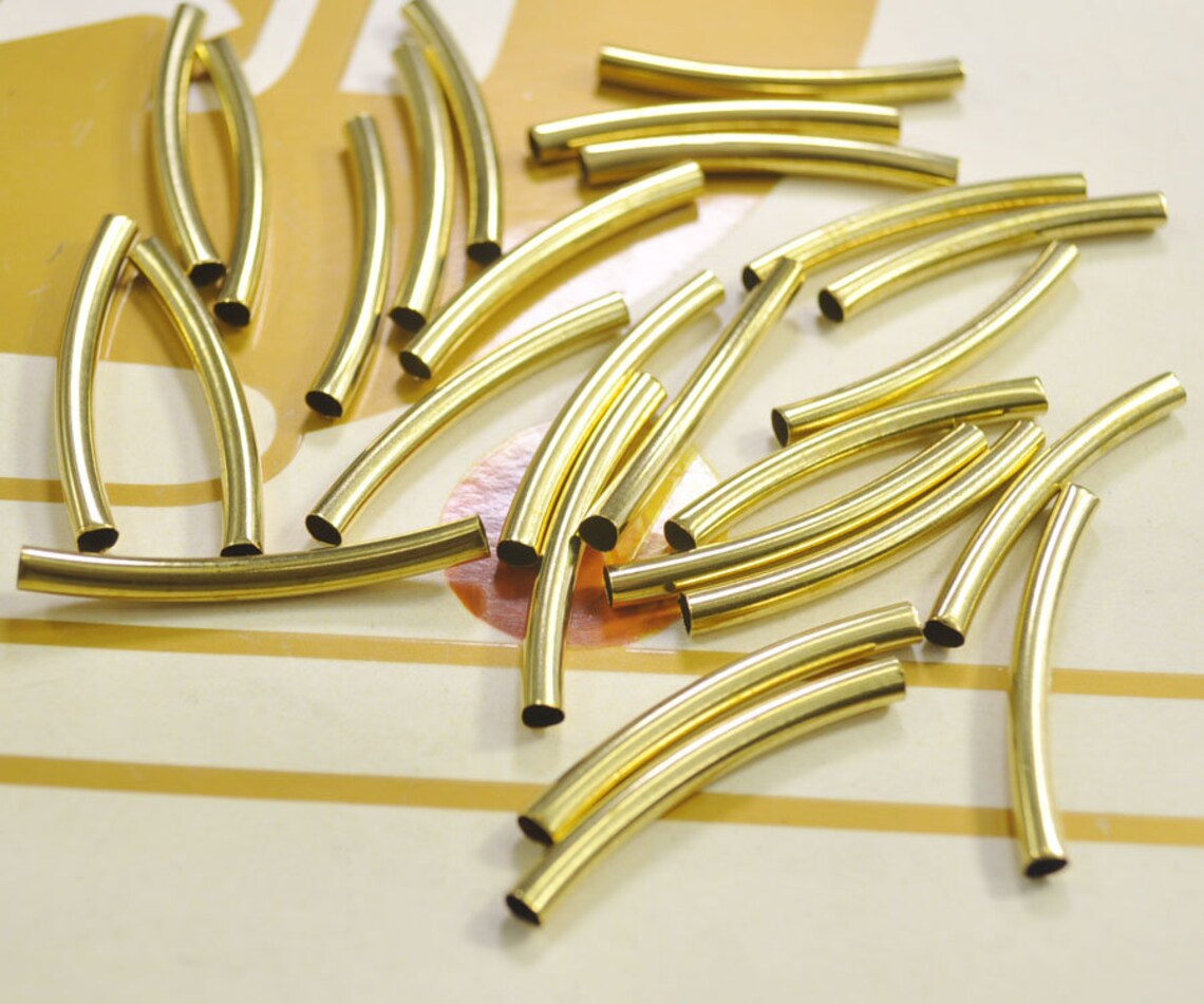 40mm Long Raw Brass Curve Tube Beadsround Tubes Beads20pcs - Etsy
