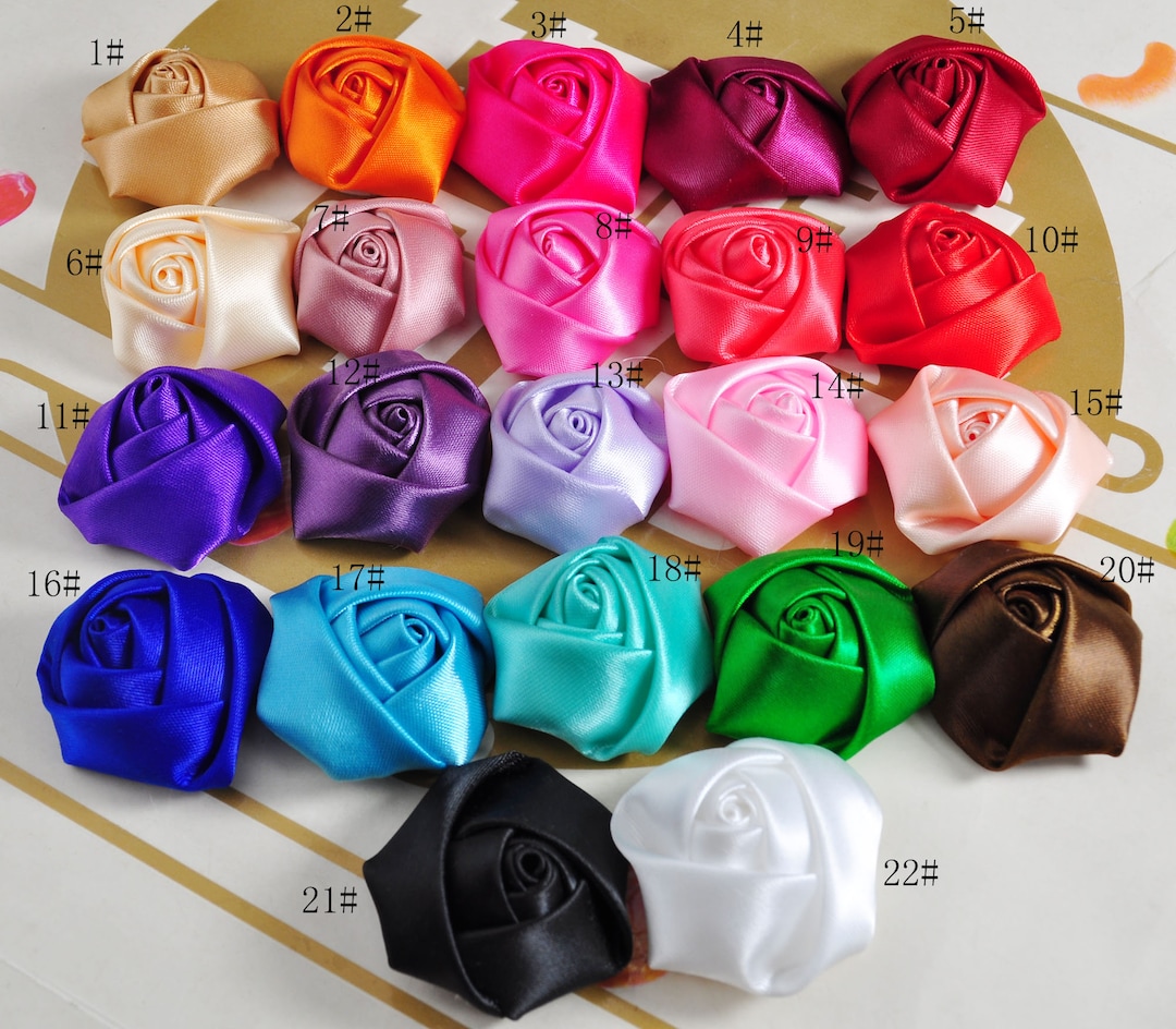 36 Colors,2-50pcs Satin Roses,flat Back Satin Ribbon Rose Flower ...
