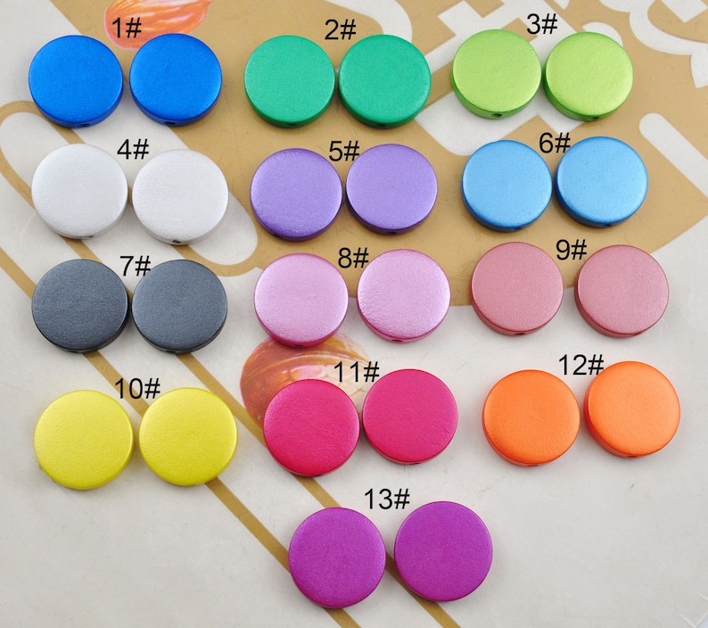 13 Colors,wood Beads,flat Round Pearlescent Wood Bead,painted Wood ...