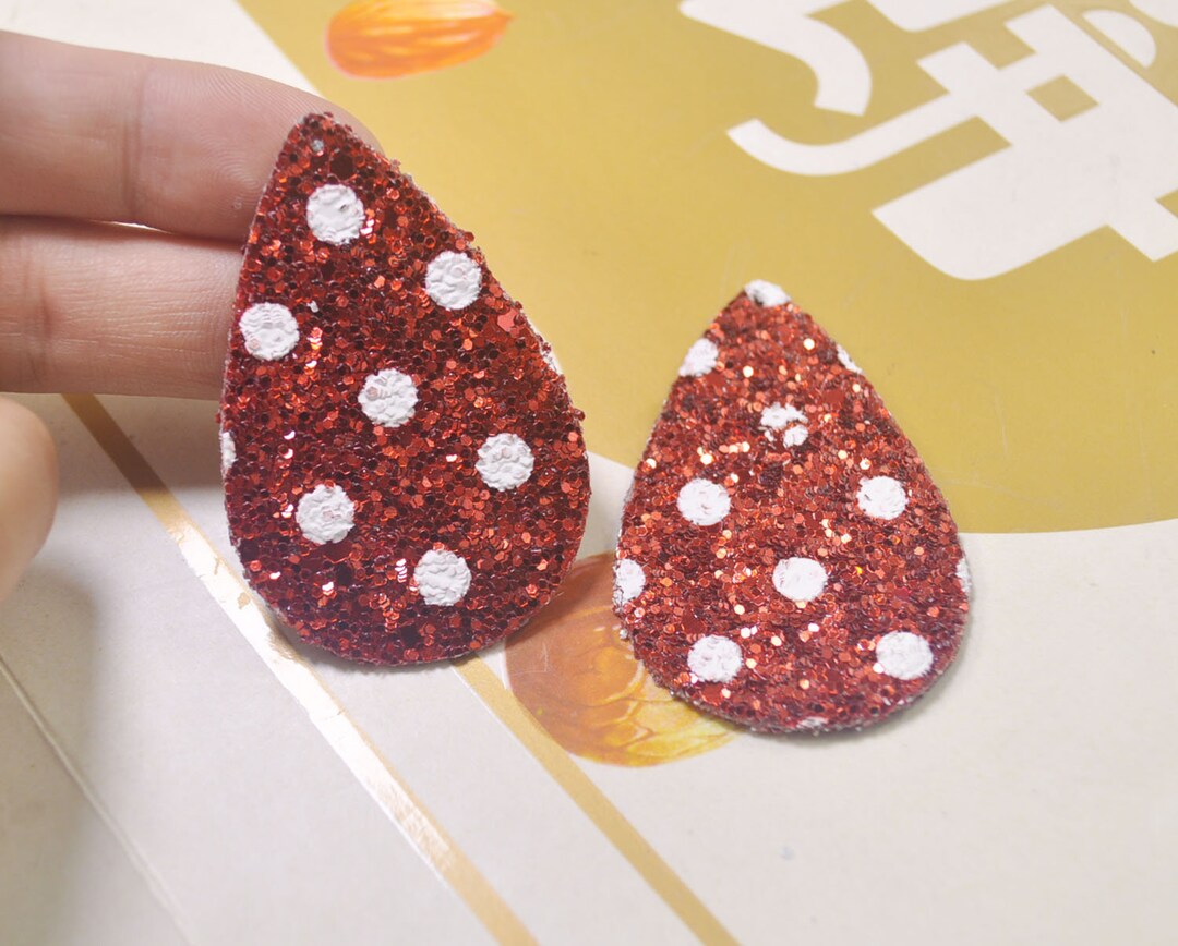 8pcs Red Glitter Leather Teardrop With Round Dot,christmas Teardrop ...